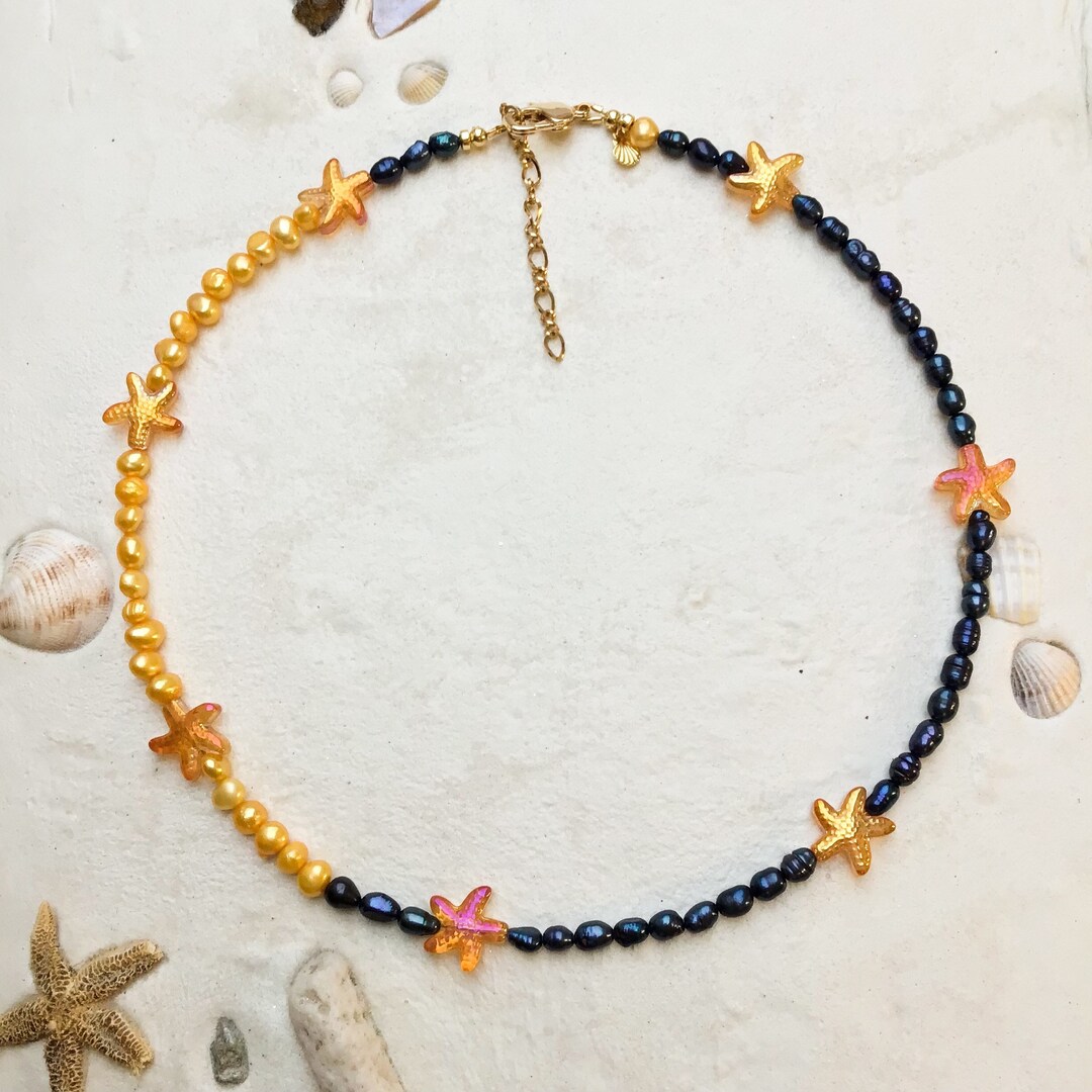 Jandía Necklace Freshwater Pearls, Extension, Pearls, Starfish, Dark ...