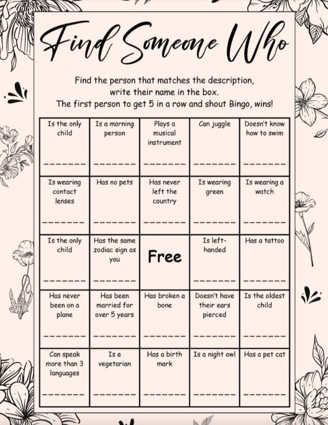 Popular Fun Bingo Game - Find Someone Who Matches! Ice Breaker Game ...