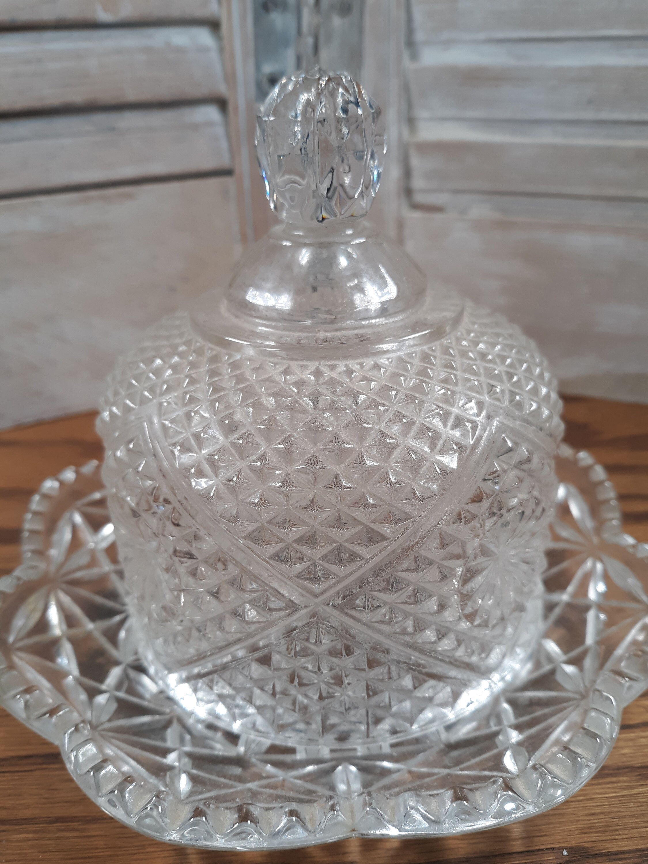 Vintage Avon Pressed Glass Cheese/ Butter Dish by Fostoria, Diamond ...