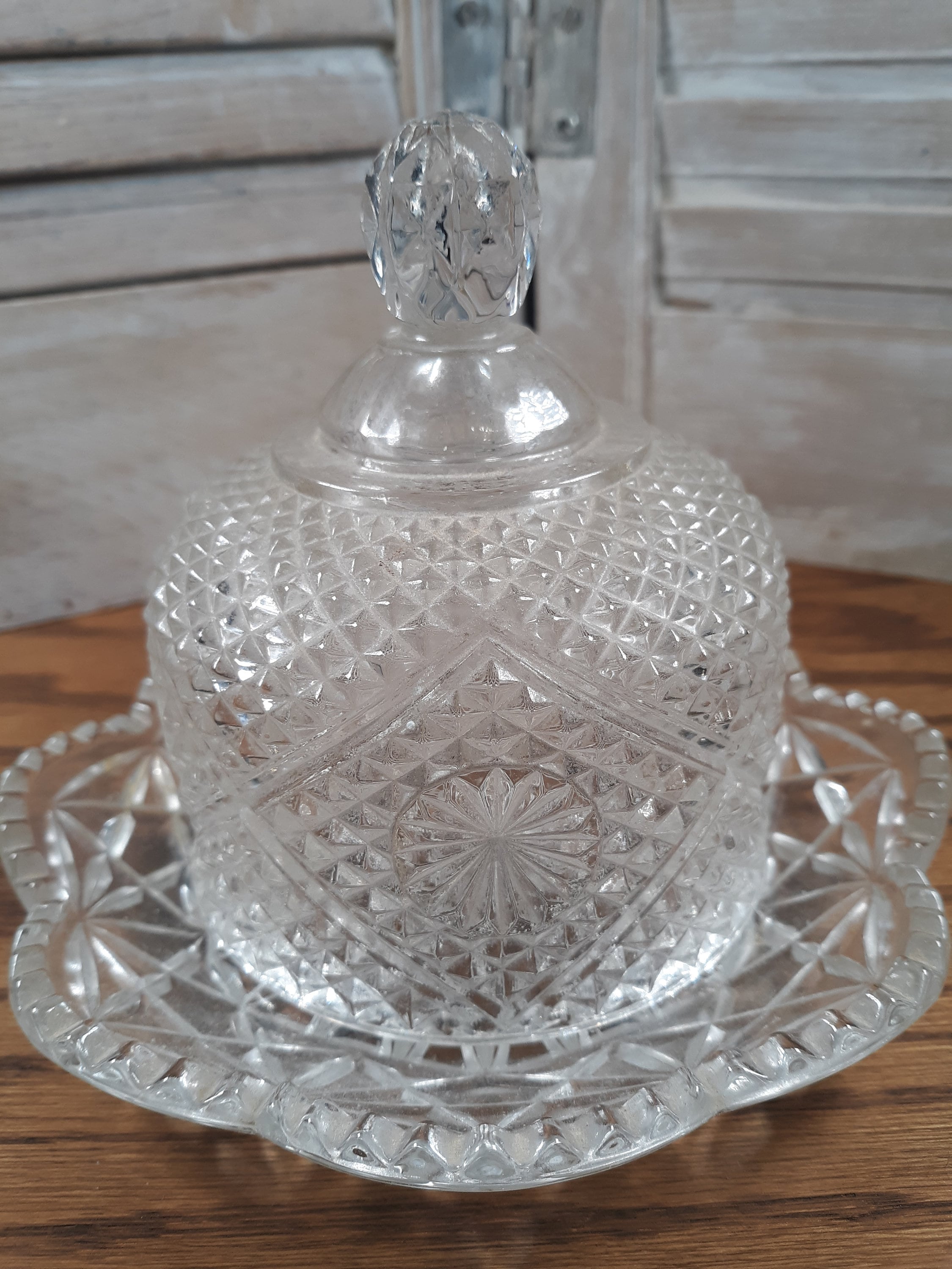 Vintage Avon Pressed Glass Cheese/ Butter Dish by Fostoria, Diamond ...