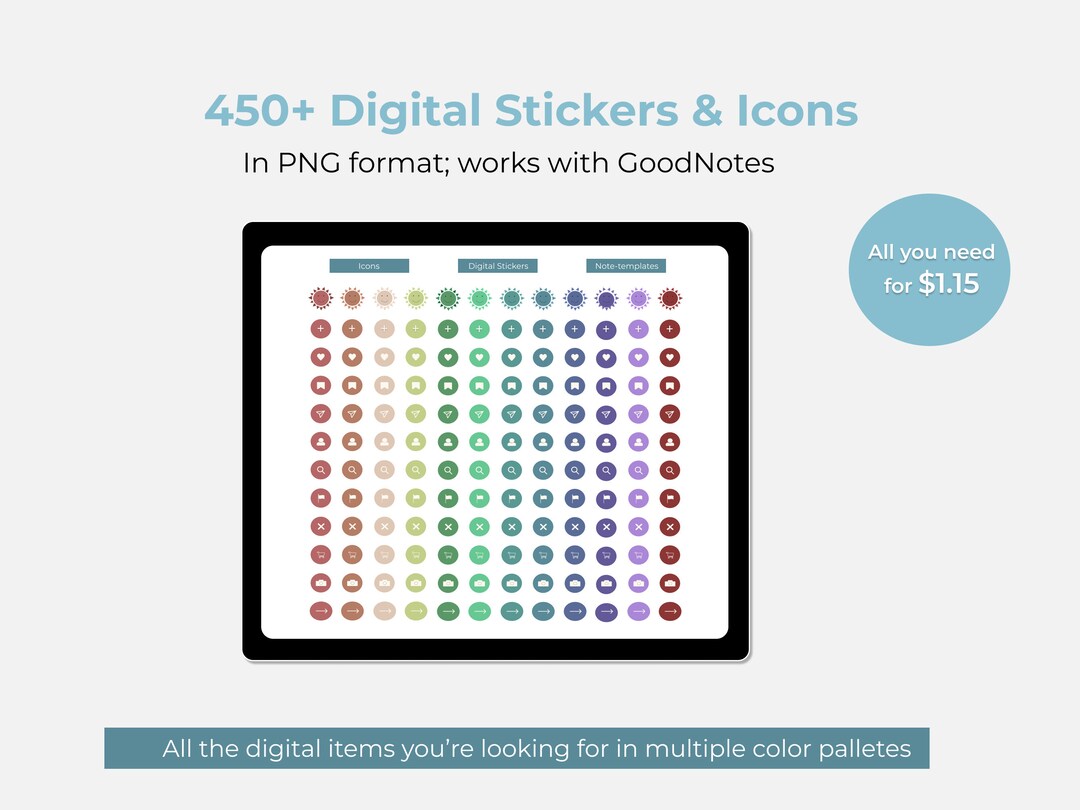 Digital Icons & Sticker Book, PNG Format and Compatible With Goodnotes ...