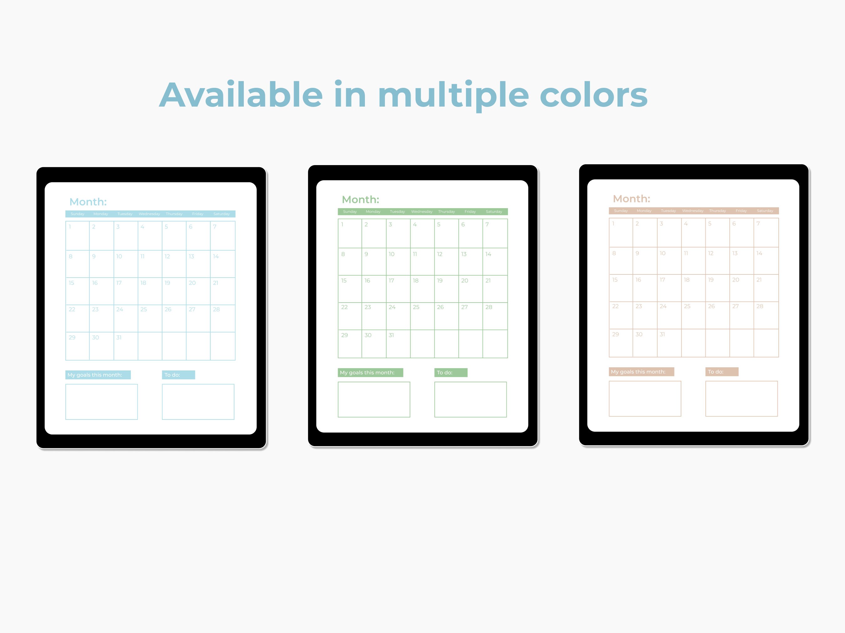 Printable Digital Downloadable Calendar | Monthly Planner Goodnotes ...