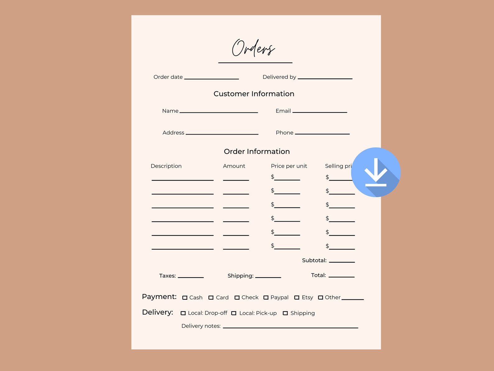 Editable Order Form | Order Form Template | Printable Etsy Shop ...