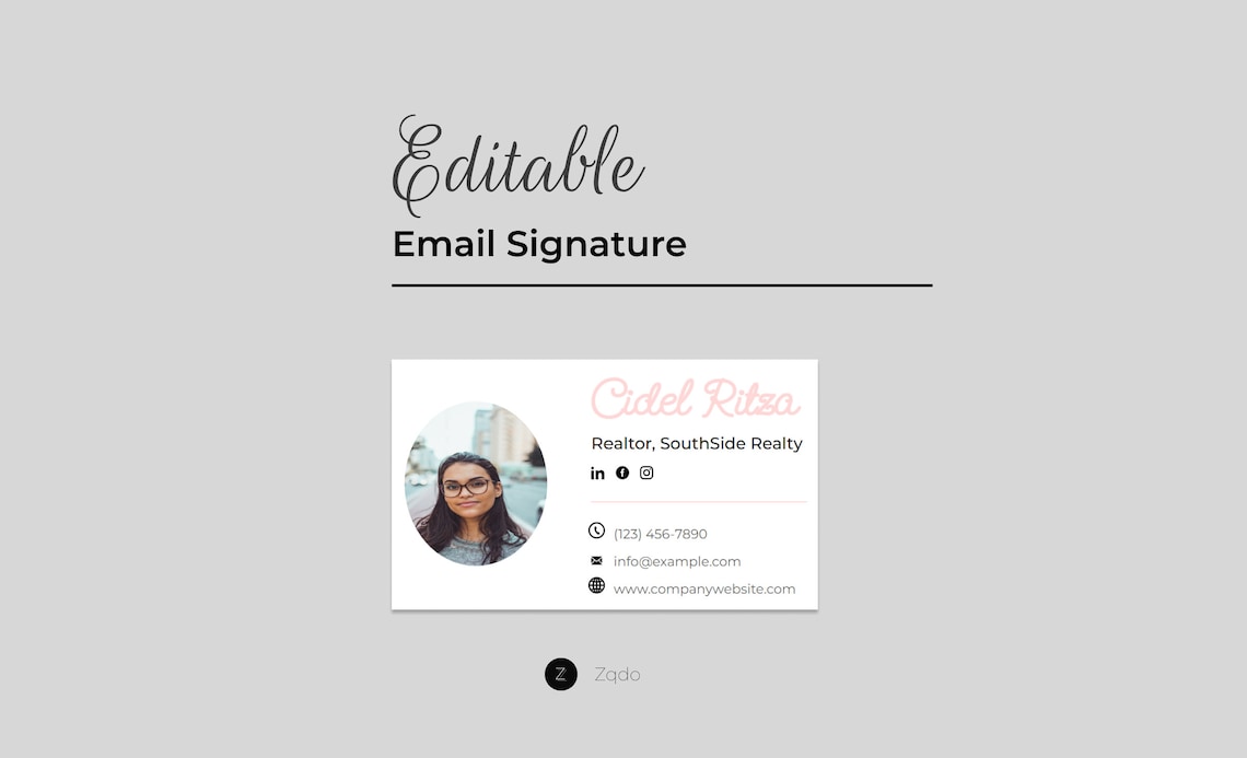 HTML Email Signature With Photo & Logo | Editable Gmail Signature ...