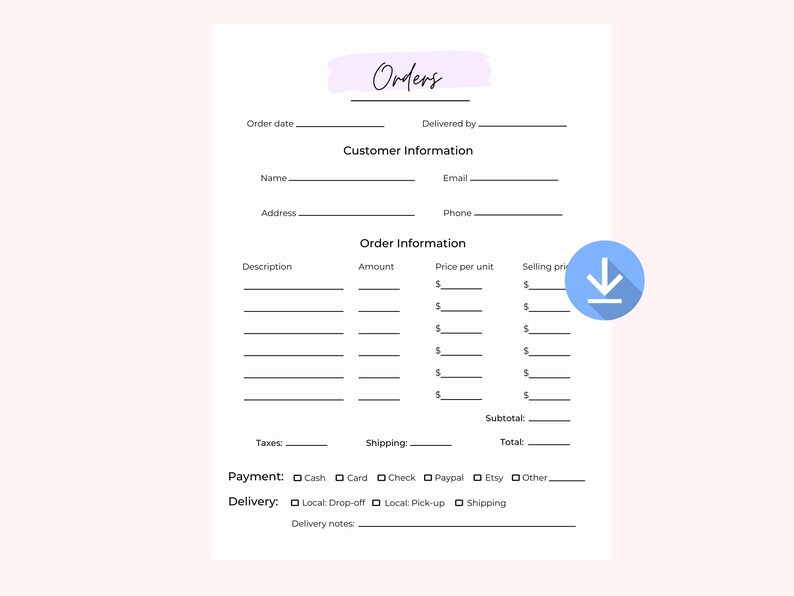 Editable Order Form Order Form Template Printable Etsy - Etsy