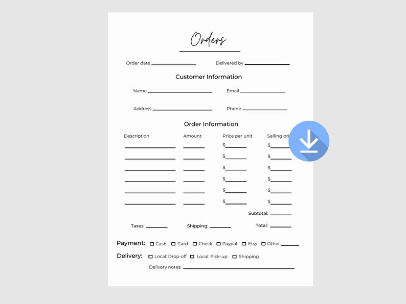 Editable Order Form | Order Form Template | Printable Etsy Shop ...