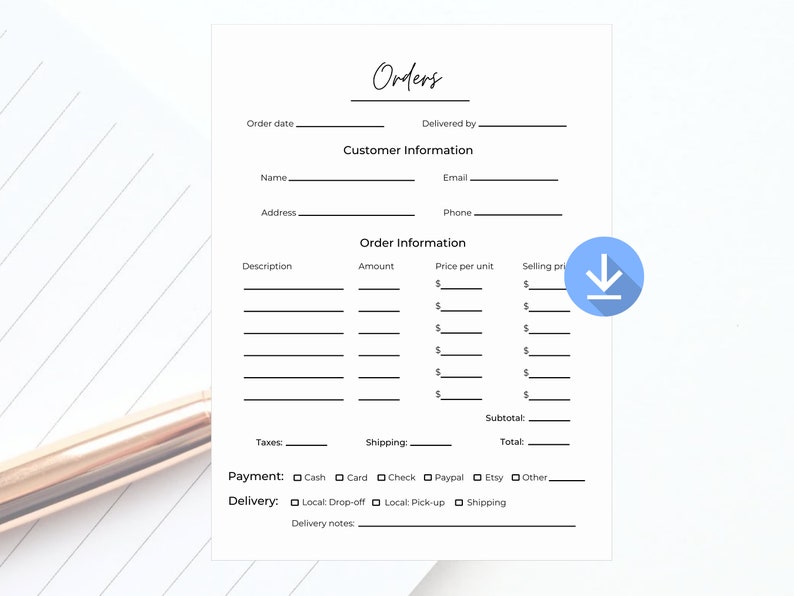 Editable Order Form | Order Form Template | Printable Etsy Shop ...
