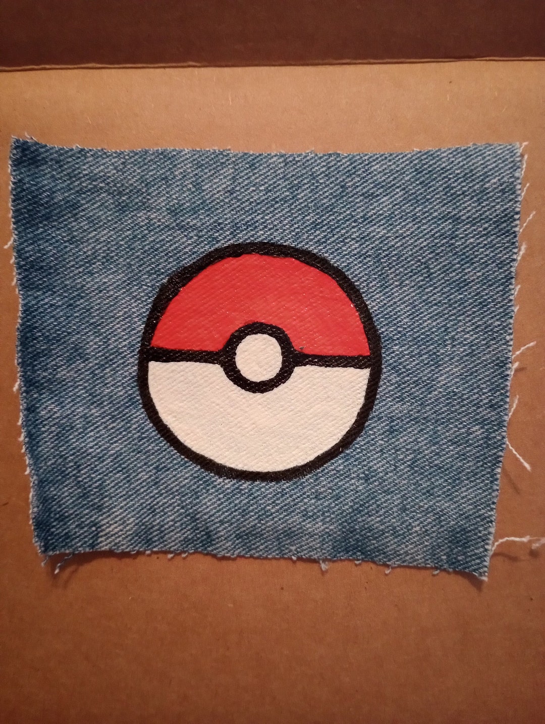 Pokeball Patch - Hand Painted Flexible Paint on Upcycled Denim - Sew on ...