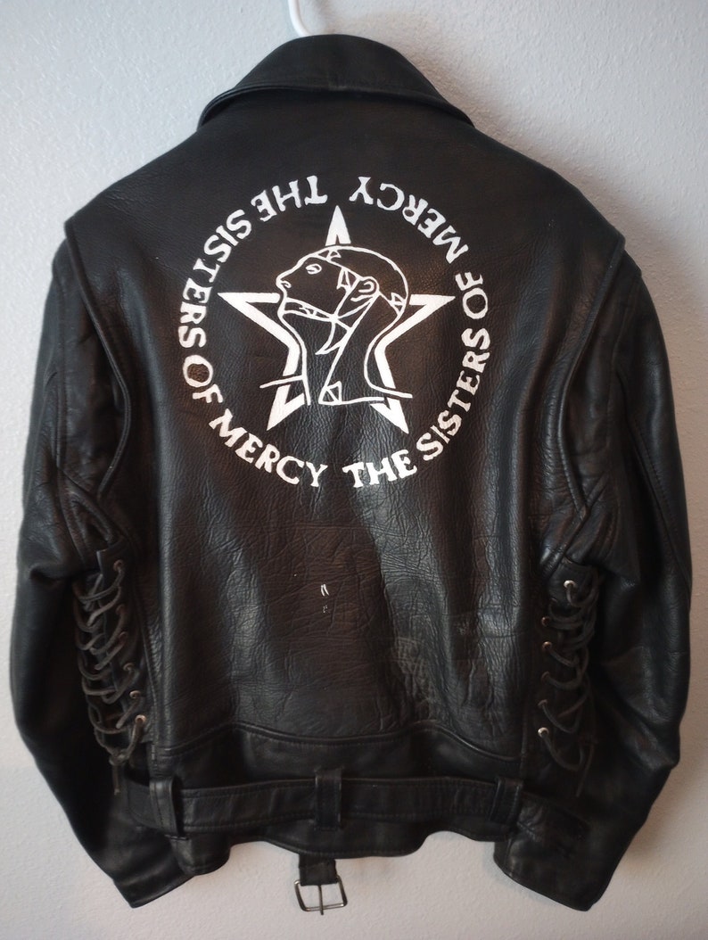Handpainted Sisters of Mercy Logo Perfecto Jacket Gino Leathers Biker ...