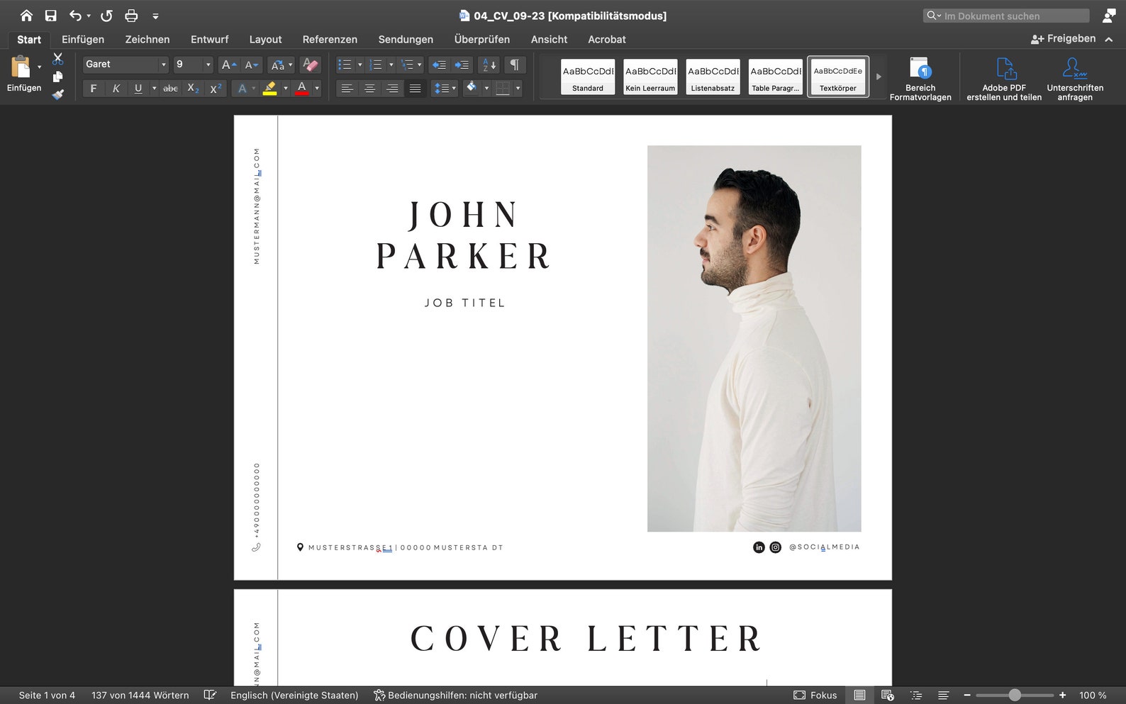 CV Template, Professional Template for Applications, Application ...