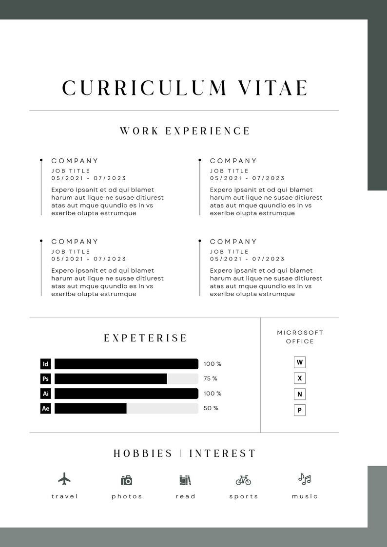 CV Template, Professional Template for Applications, Application ...