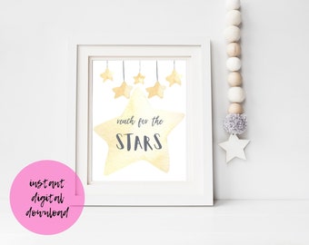 Reach for the Stars Printable, Space Kids Wall Art, Baby Room, School ...