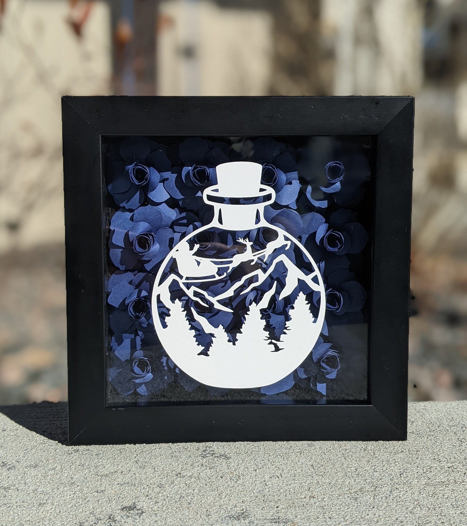 Christmas Paper Rose Shadow Box, Christmas Shadow Box, Christmas Decor ...