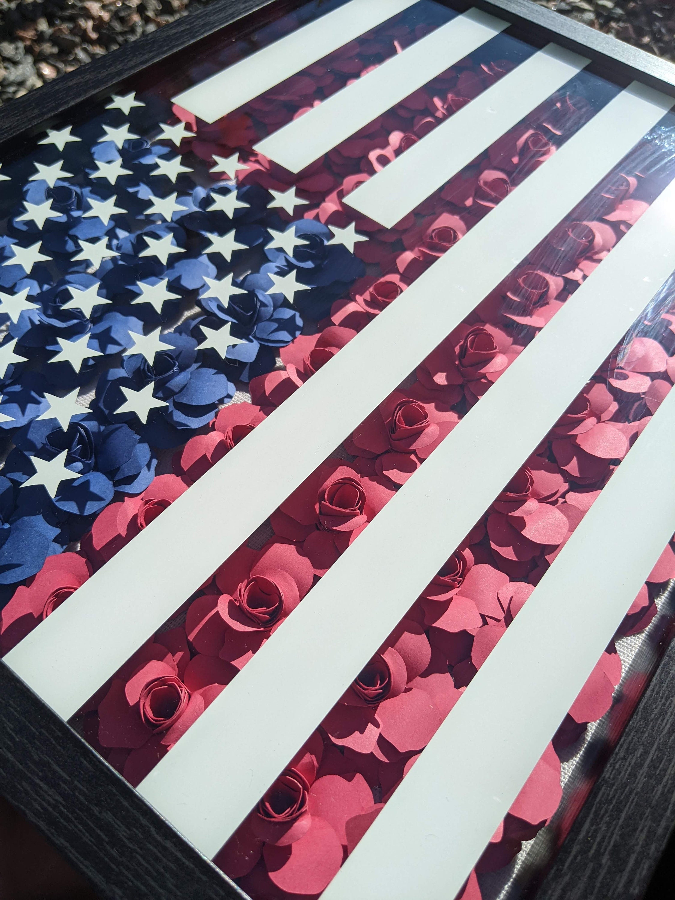 American Flag Paper Rose Shadow Box, Flag Shadow Box, Patriotic Shadow ...