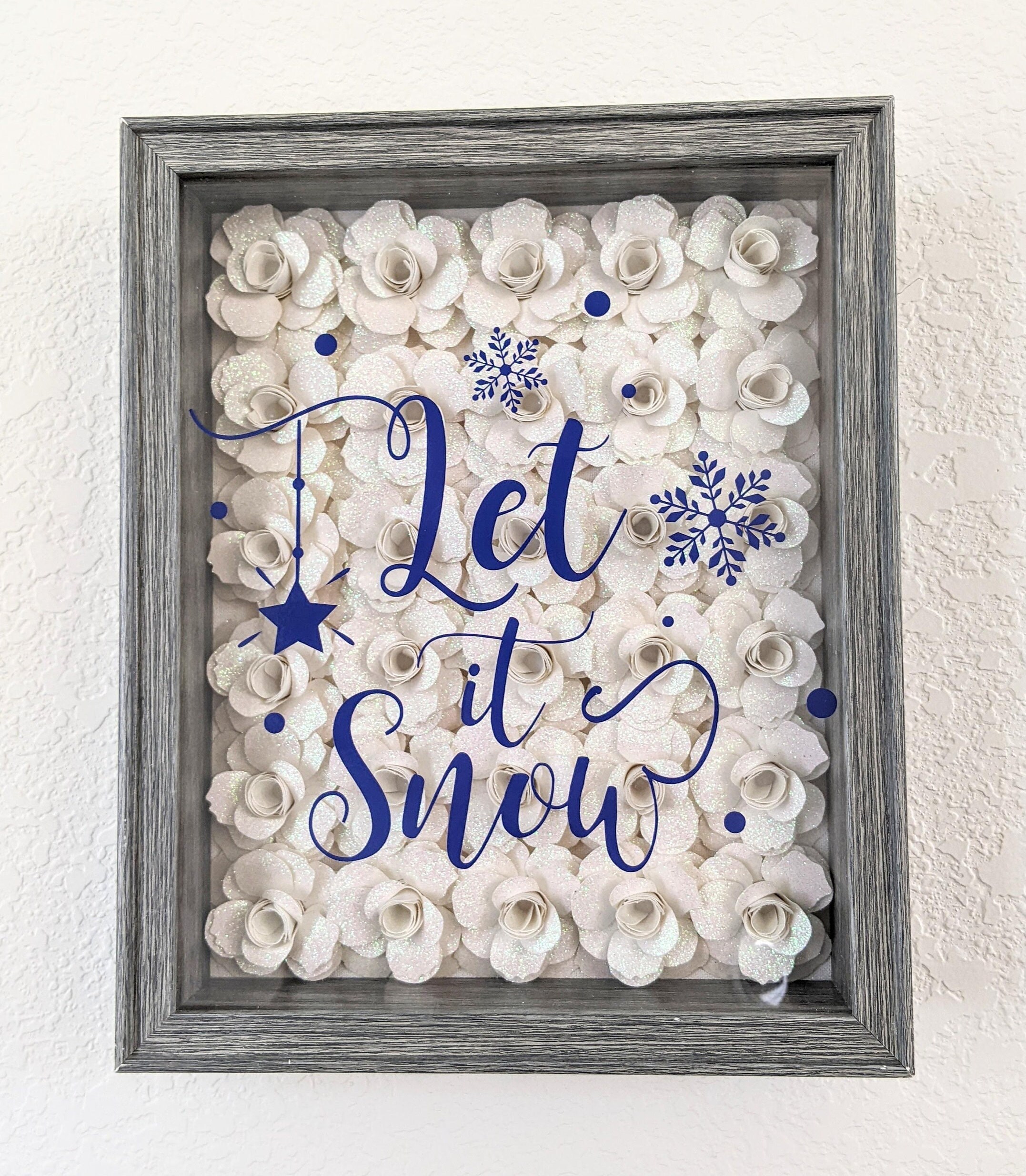 Let It Snow Paper Rose Shadow Box, Winter Shadow Box, Holiday Decor ...
