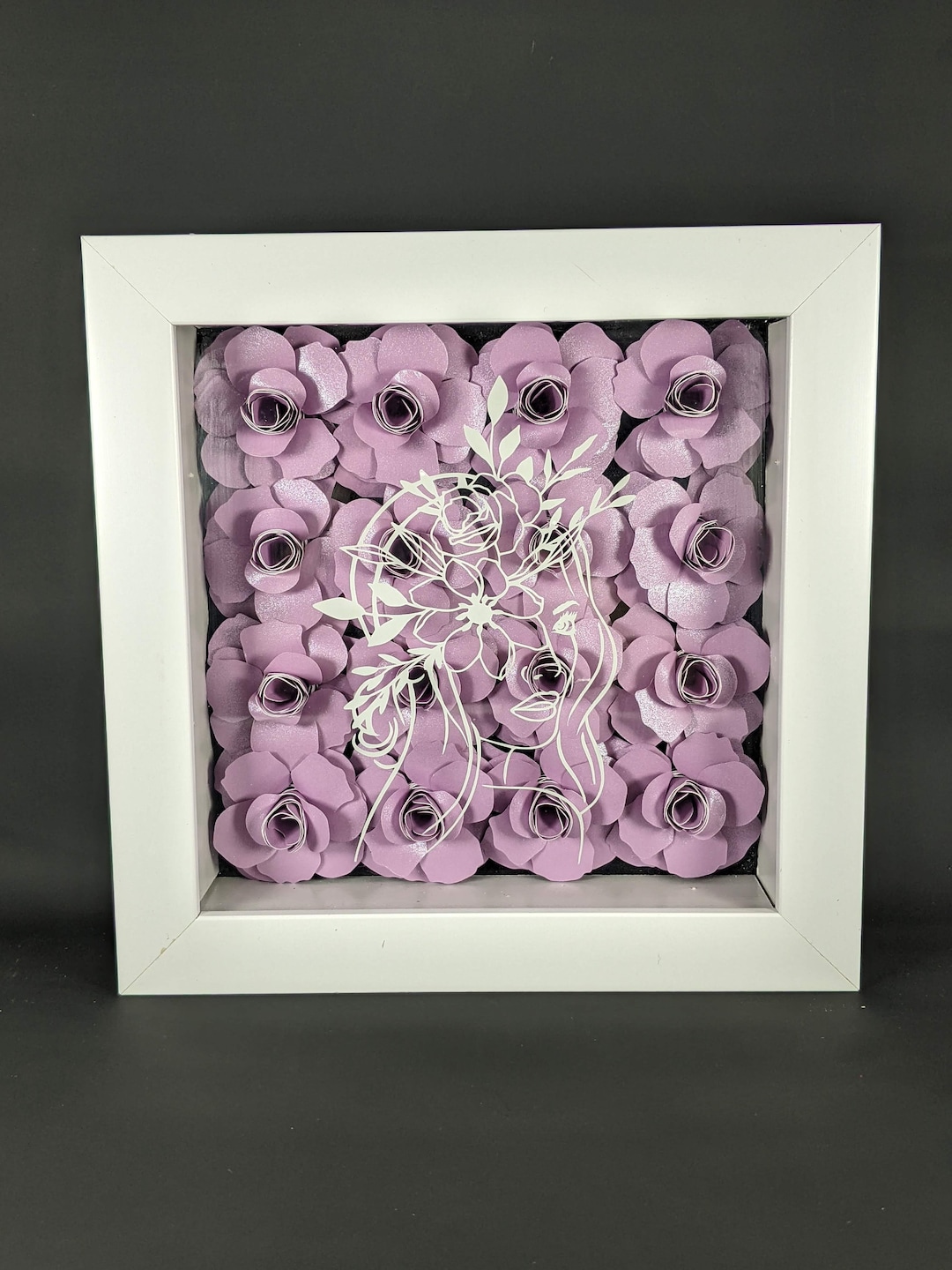 Paper Rose Shadow Box, Purple Paper Rose Shadow Box, Gift for Her ...