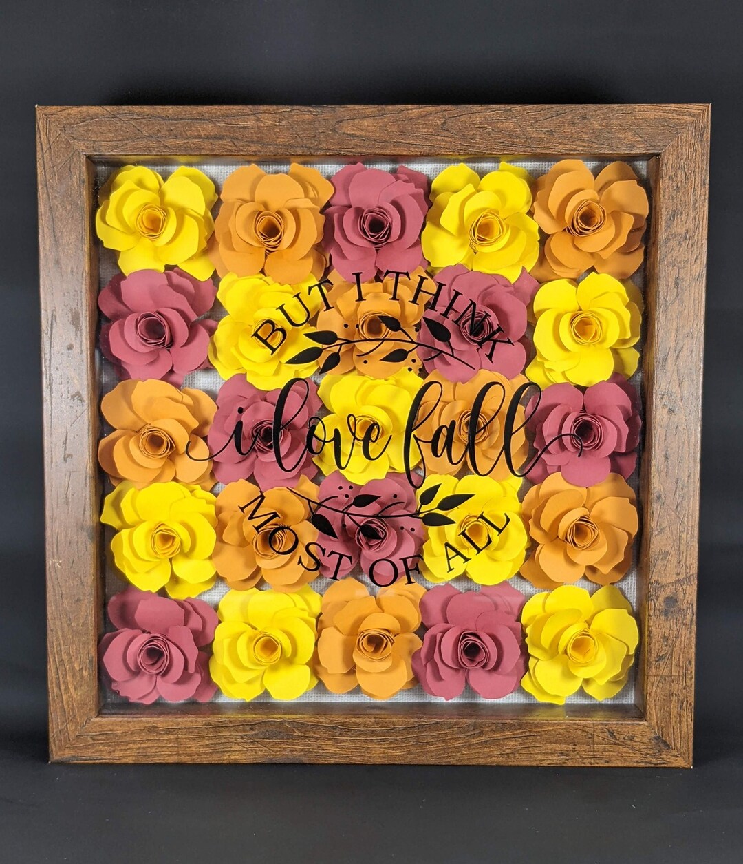 Fall Paper Rose Shadow Box, Fall Shadow Box, Fall Decor, Autumn Decor ...