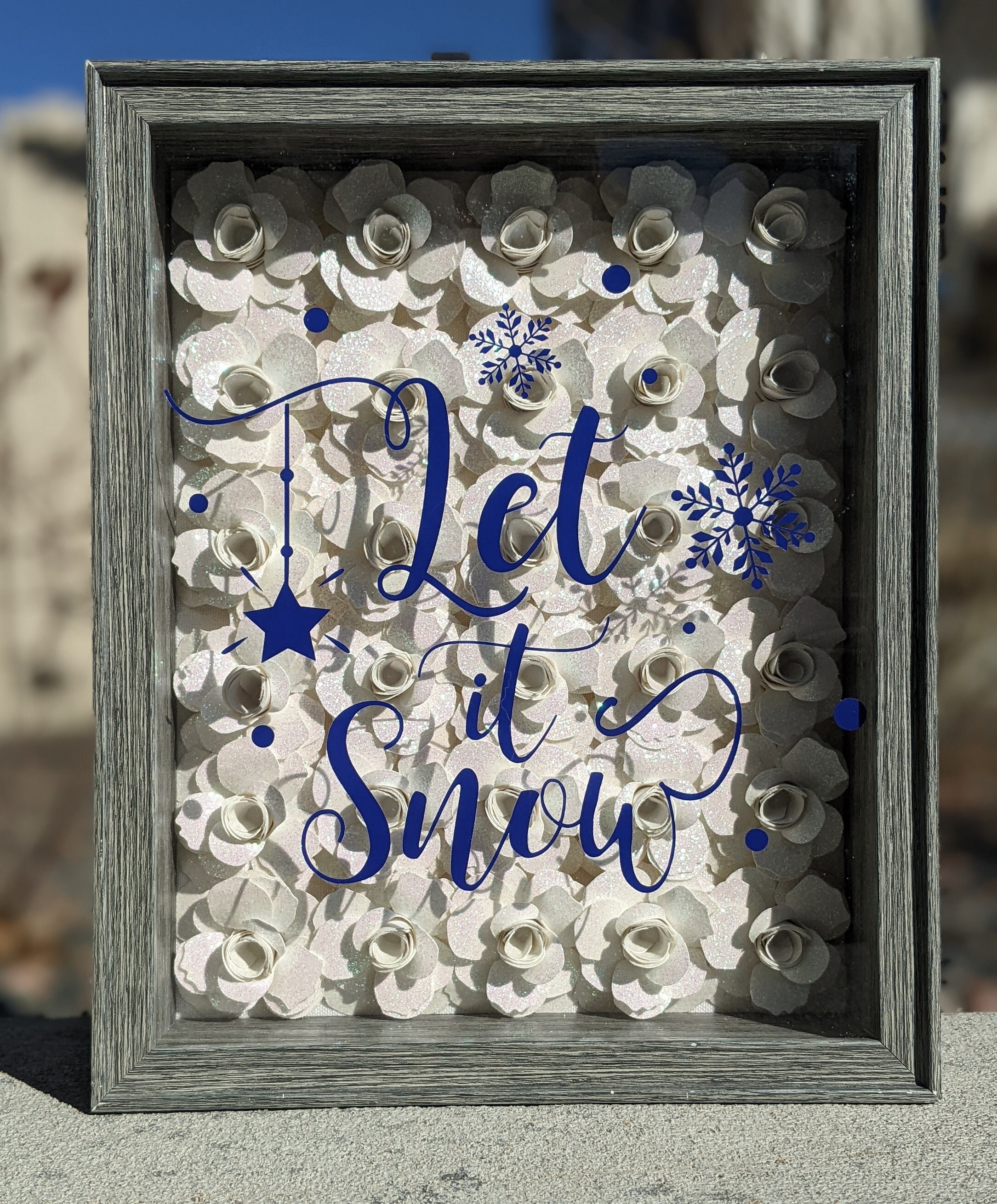 Let It Snow Paper Rose Shadow Box, Winter Shadow Box, Holiday Decor ...