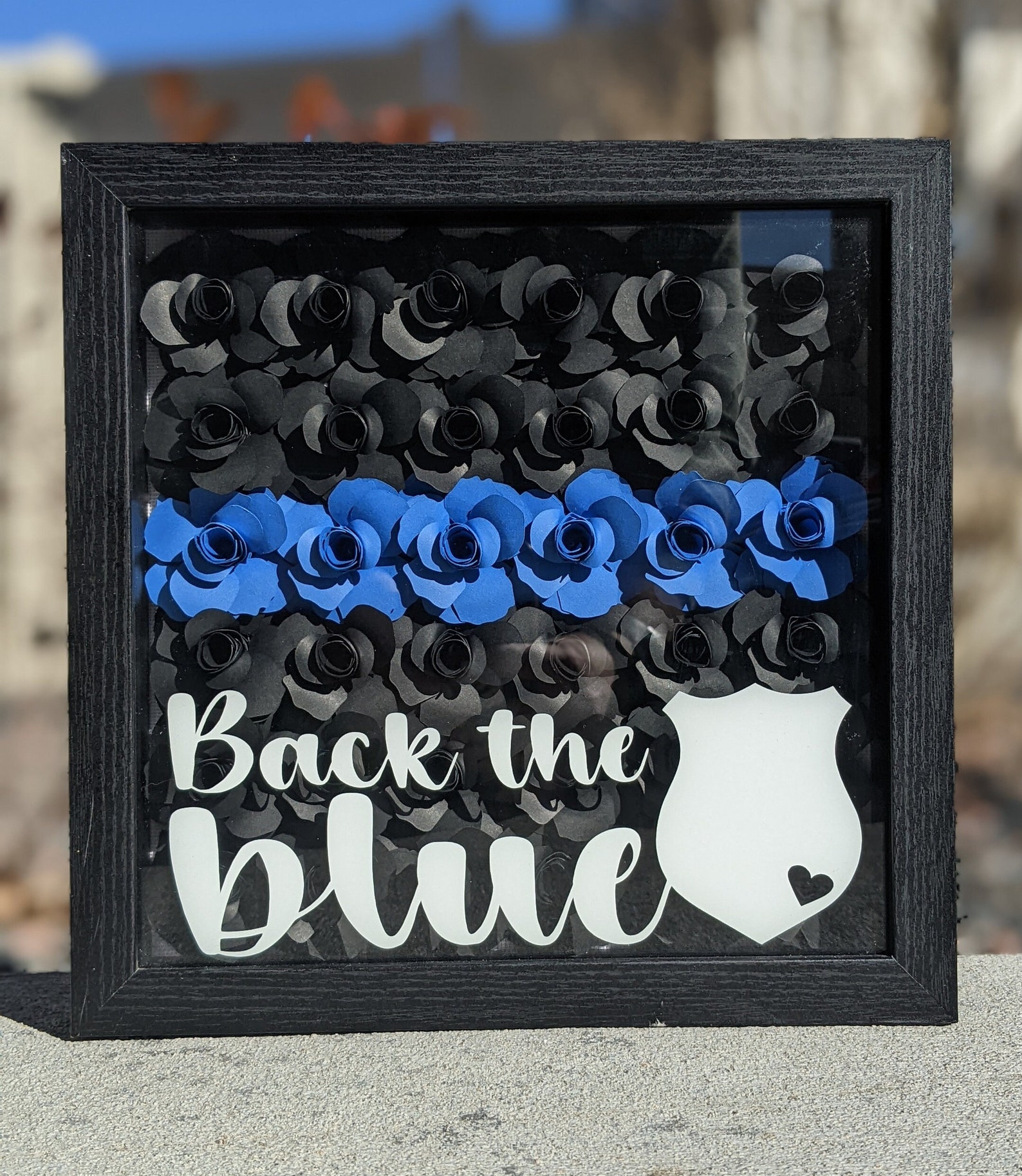 Back the Blue Paper Rose Shadow Box, Police Shadow Box, Back the Blue ...