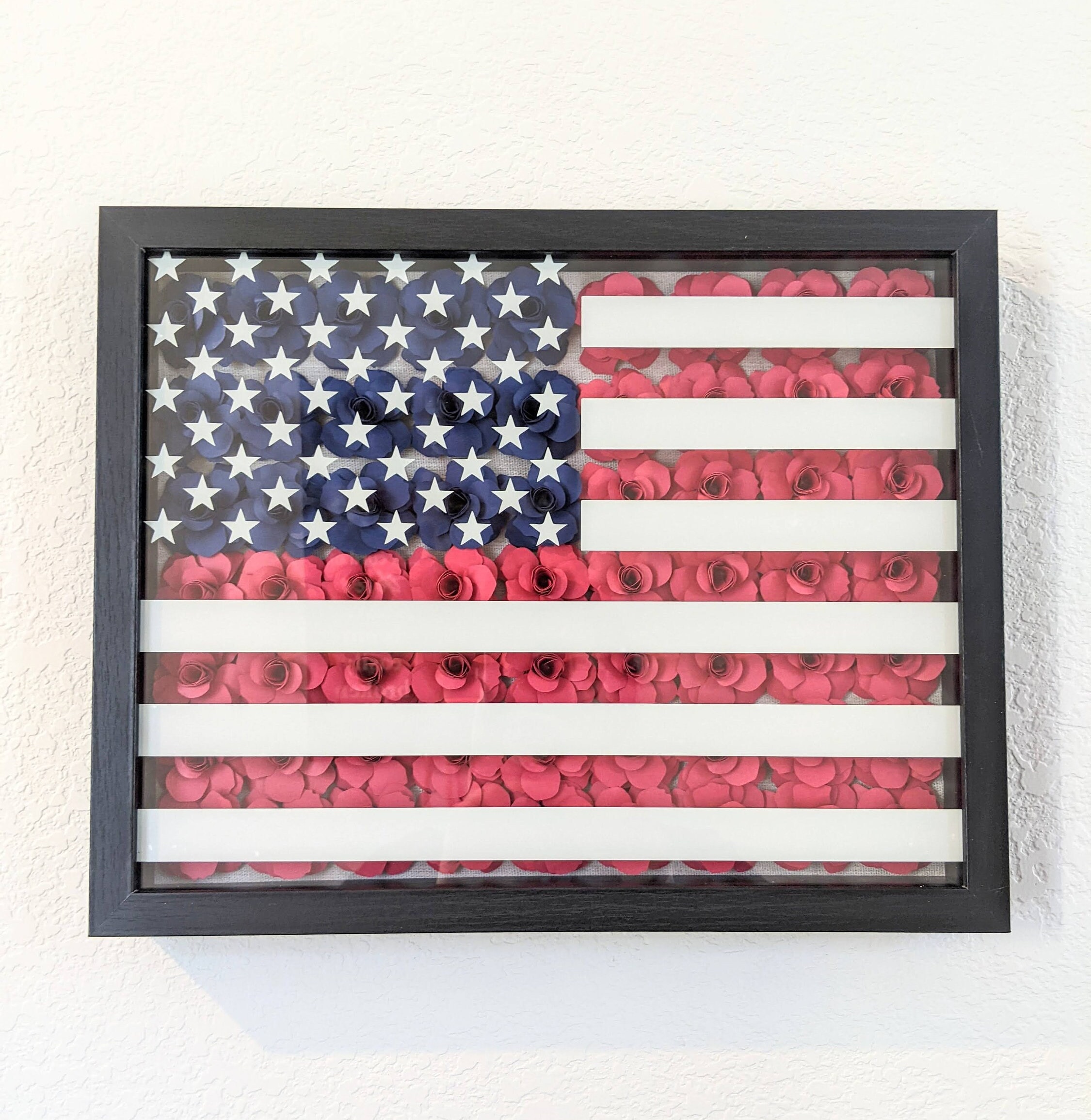 American Flag Paper Rose Shadow Box, Flag Shadow Box, Patriotic Shadow ...
