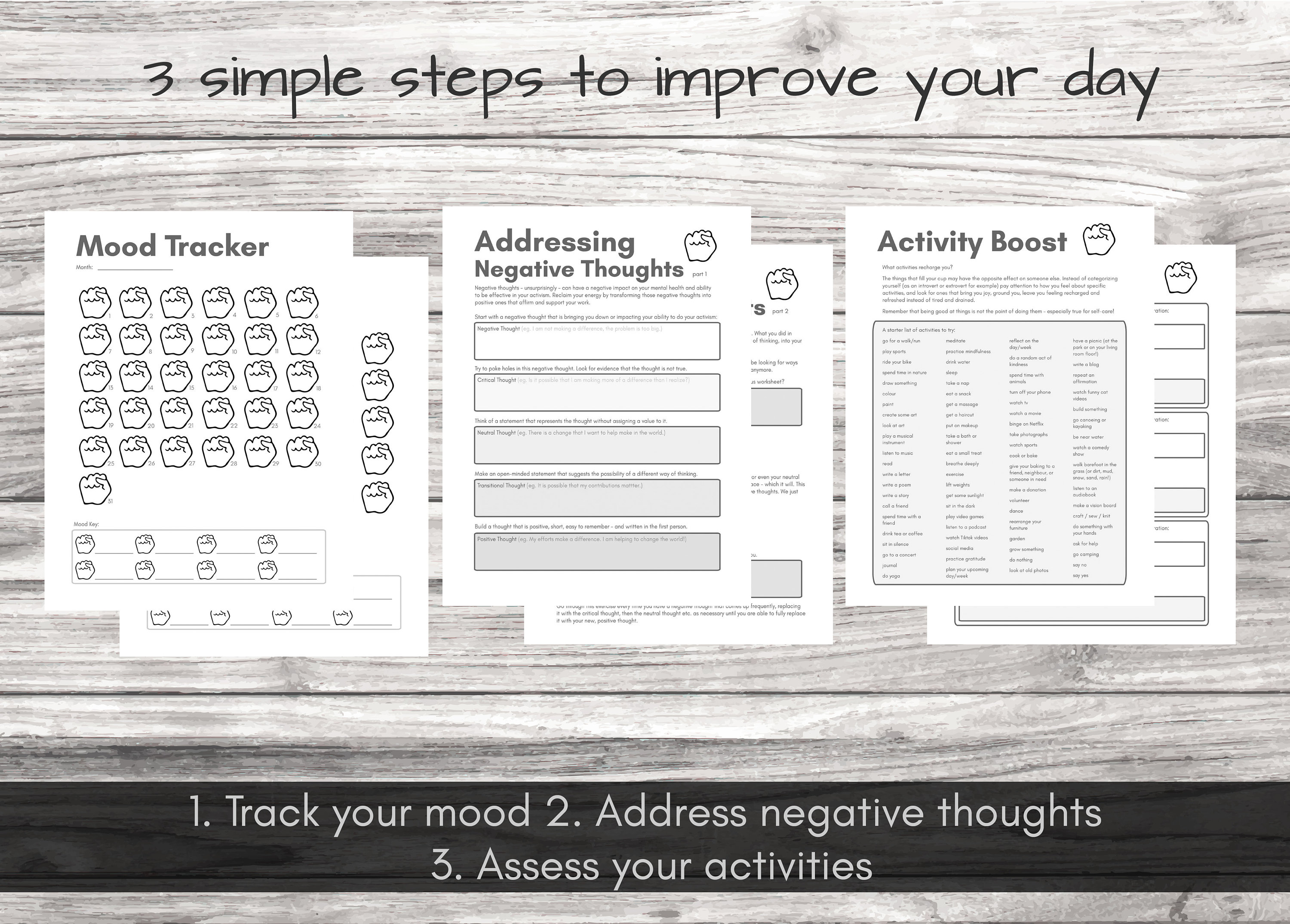 Activist Self Care Worksheets, Mood Booster Power Bundle, Mental Health ...