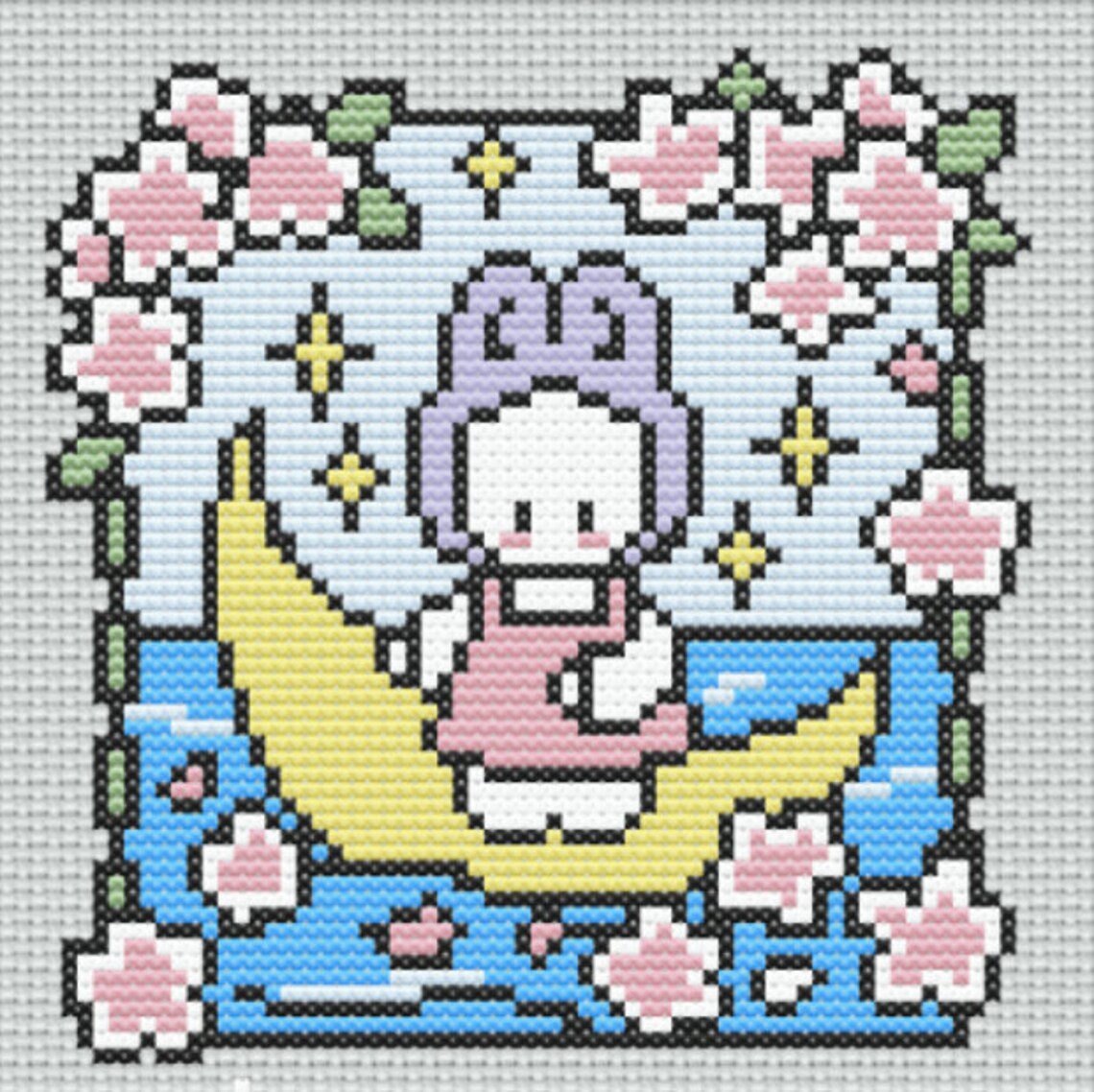 Bunny Moon Counted Cross Stitch PDF | Kawaii | DMC - Etsy