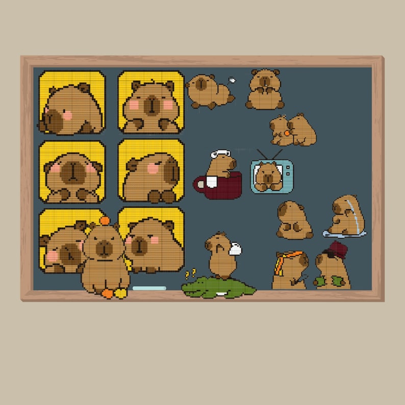 CAPYBARA Emotes Counted Cross Stitch Perler Bead PDF | Kawaii | DMC - Etsy
