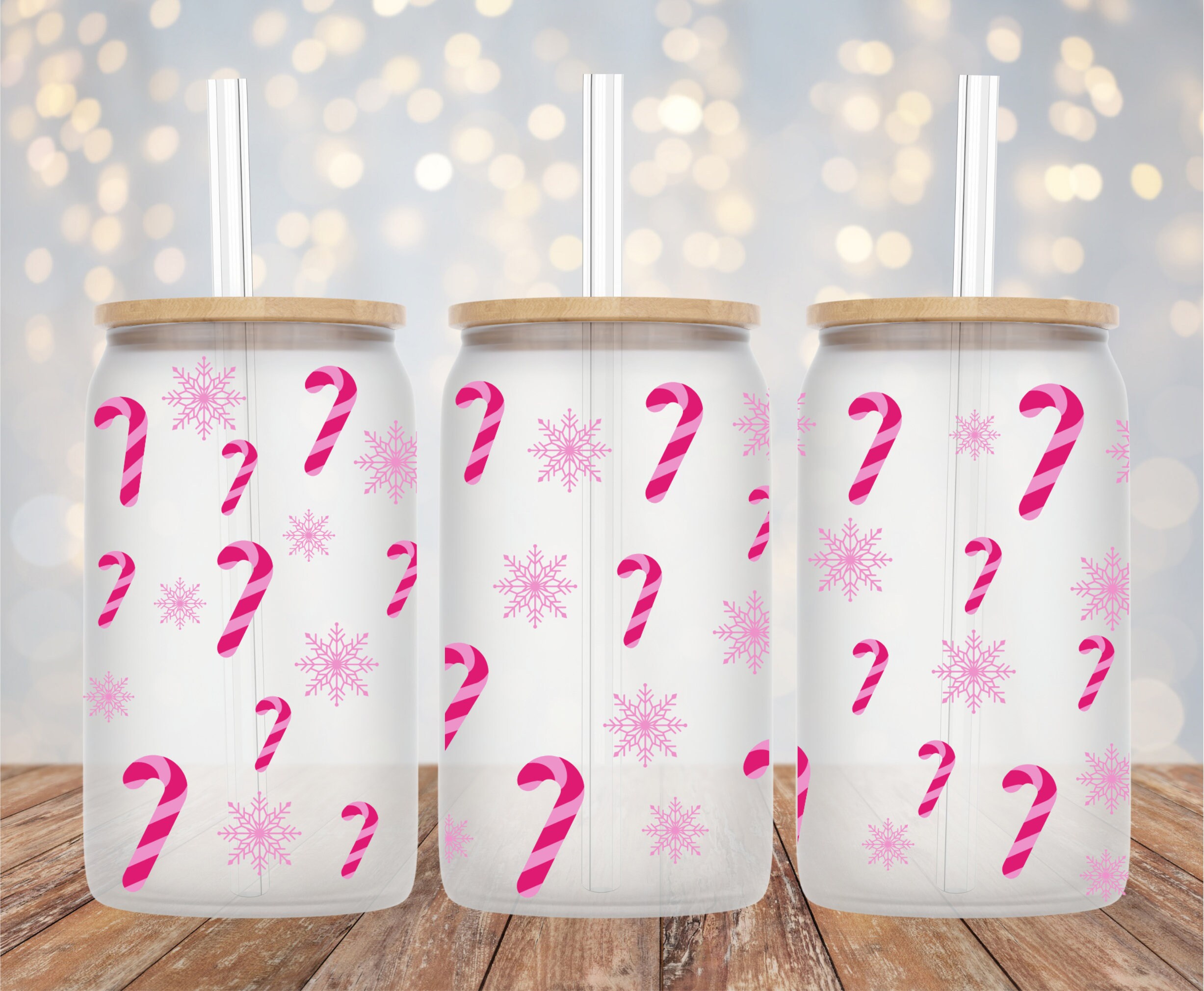 Pink Christmas 16oz Frosted Beer Can Sublimation | Pink Candy Canes ...