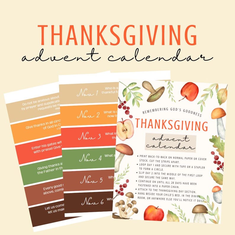 Thanksgiving DIY Advent Paper Chain for Kids - Etsy