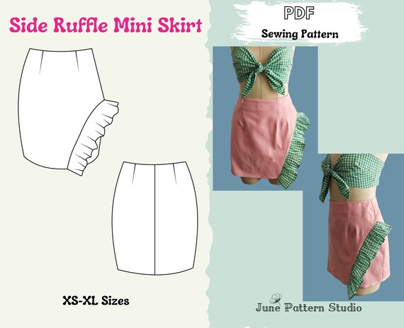 Side Ruffle Mini Skirt PDF Sewing Pattern Easy Skirt Pattern - Etsy