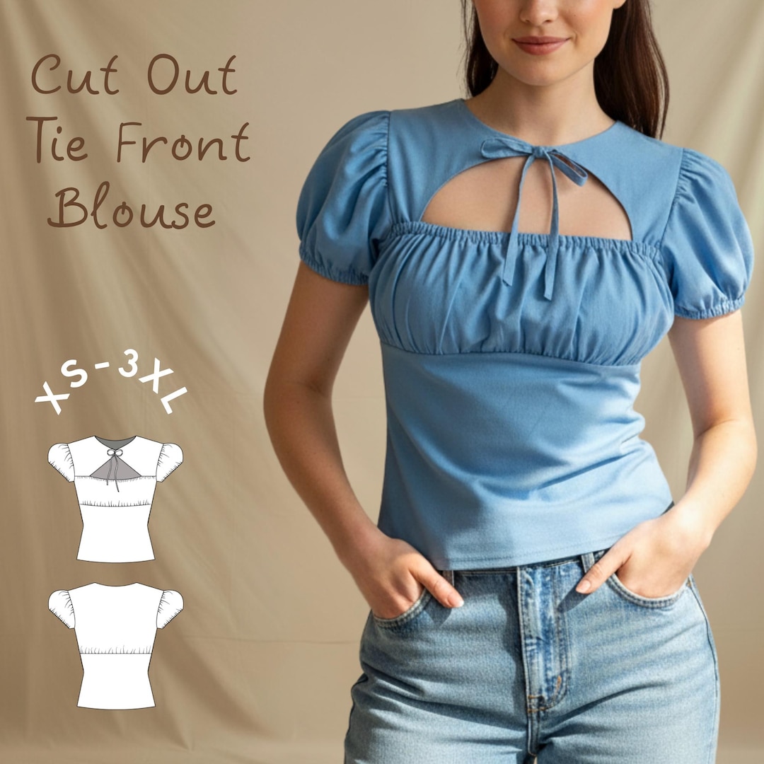 Cut Out Front Puff Sleeve Blouse Pdf Sewing Pattern- Beginner Friendly ...