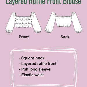 Layered Ruffle Front Blouse With Puff Long Sleeve Pdf Sewing Pattern ...
