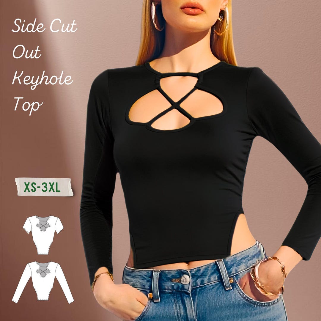 Side Cut Out Long Sleeve Keyhole Front Top Pdf Sewing Pattern- Beginner ...
