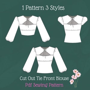 Cut Out Tie Front Puff Sleeve Blouse Pdf Sewing Pattern Beginner ...