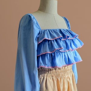 Layered Ruffle Front Blouse With Puff Long Sleeve Pdf Sewing Pattern ...