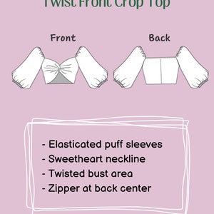 Twist Front Crop Top PDF Sewing Pattern- Printable Sewing Pattern in ...