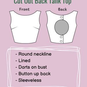 Cut Out Back Tank Top Pdf Sewing Pattern- Well Made Trendy Digital ...