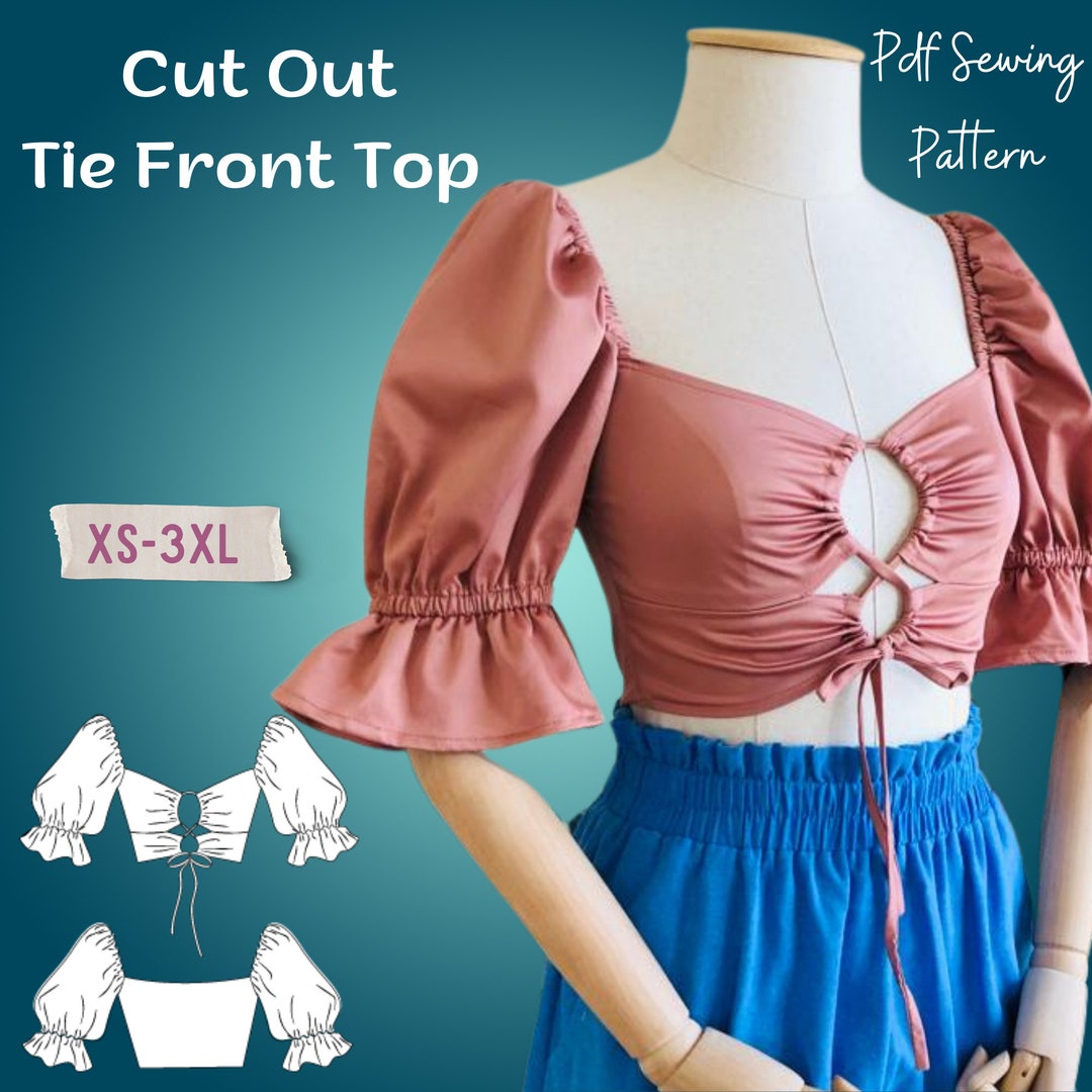 Cut Out Tie Front Puff Sleeve Summer Top Easy PDF Sewing Pattern ...