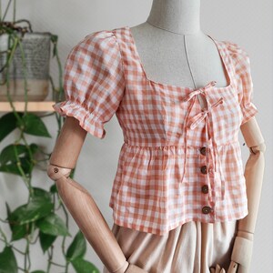 Square Neck Tie Front Puff Sleeve Blouse -button up Shirt Pdf Sewing ...