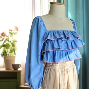 Layered Ruffle Front Blouse With Puff Long Sleeve Pdf Sewing Pattern ...