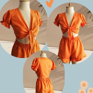 Tie Front Top & High Waist Flounce Hem Short Matching Set PDF Sewing ...
