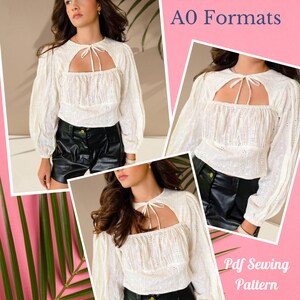 Cut Out Tie Front Puff Sleeve Blouse Pdf Sewing Pattern Beginner ...