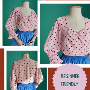 Sweetheart Neckline Puff Sleeve Blouse Pdf Sewing Pattern- Vintage ...