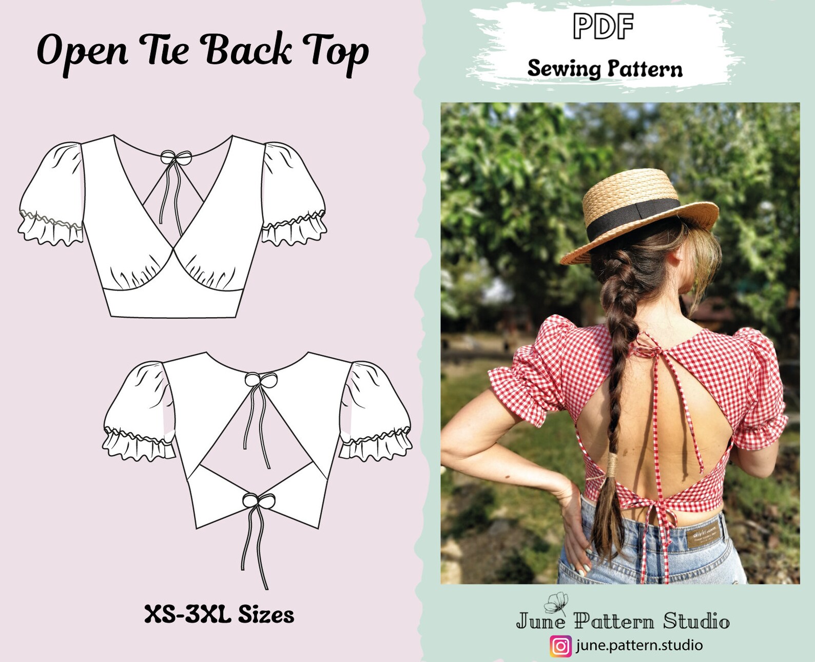 Open Tie Back Top Sewing Pattern Beginner Friendly Pdf Sewing - Etsy