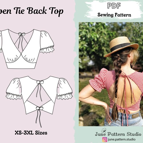 Open Back Crop Top Pattern Tie in Crop Toppdf Sewing - Etsy