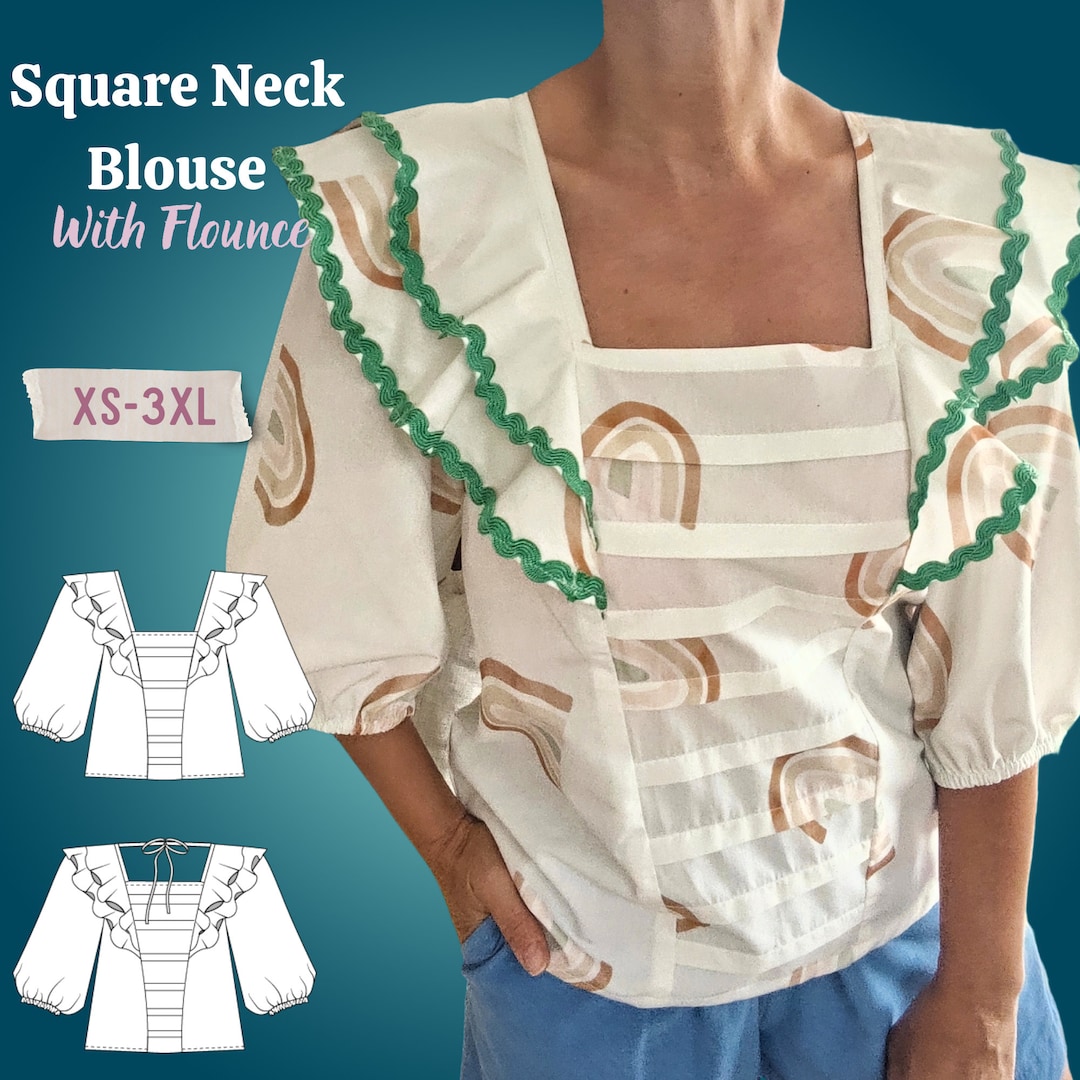 Square Neck Blouse With Flounce Pdf Sewing Pattern Vintage Inspired ...