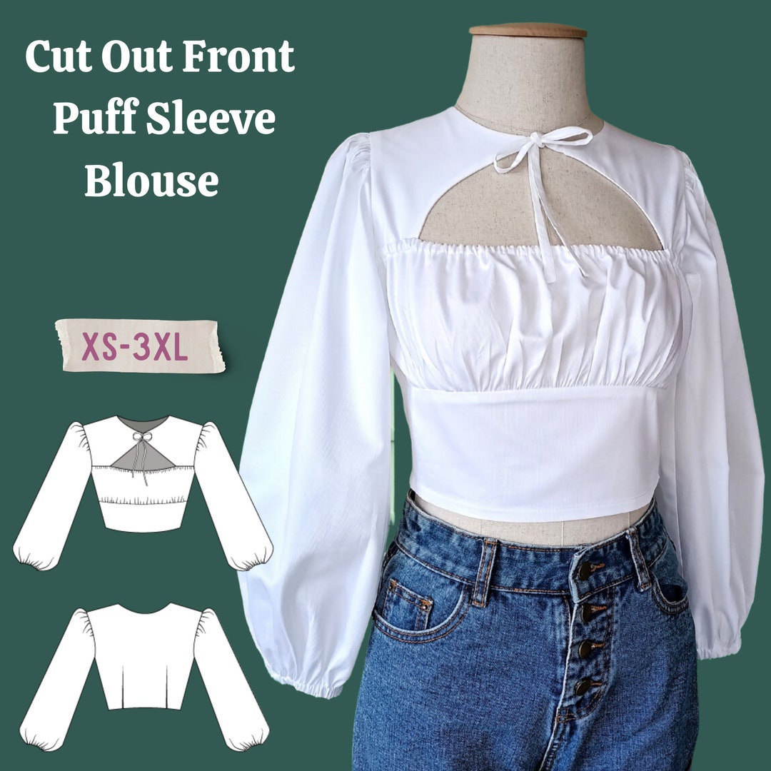 Cut Out Tie Front Puff Sleeve Blouse Pdf Sewing Pattern Beginner ...