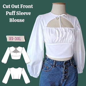 Cut Out Tie Front Puff Sleeve Blouse Pdf Sewing Pattern Beginner ...