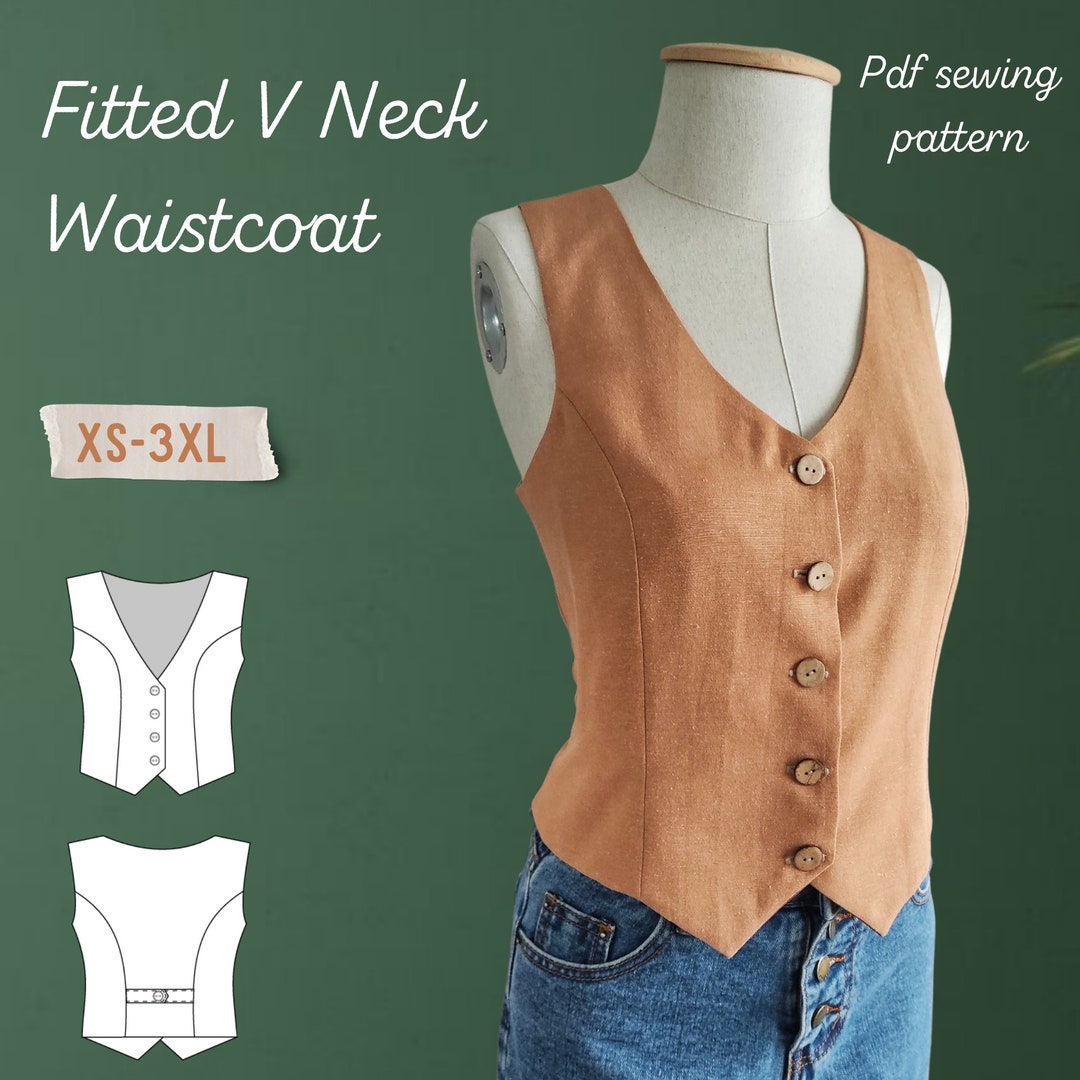 Fitted V Neck Waistcoat Pdf Sewing Pattern- Beginner Friendly Vest ...