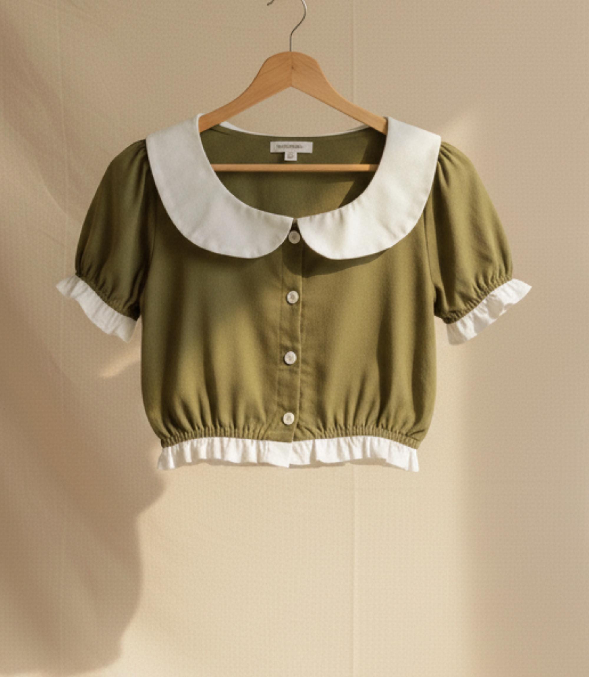 Peter Pan Collar Button Down Crop Shirt Easy PDF Sewing Pattern ...